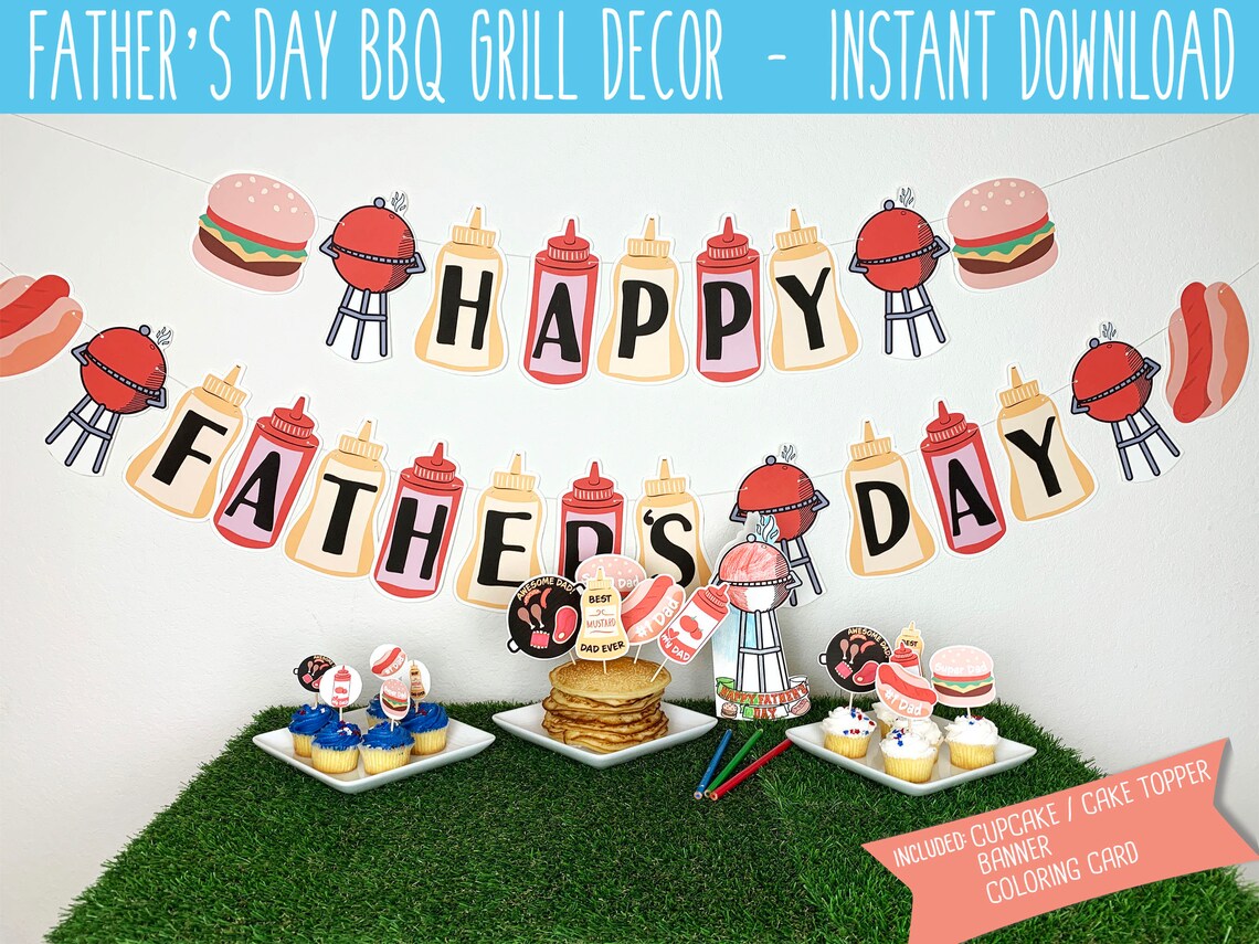 Happy Father's Day BBQ Decorations Printable Fathers Day | Etsy