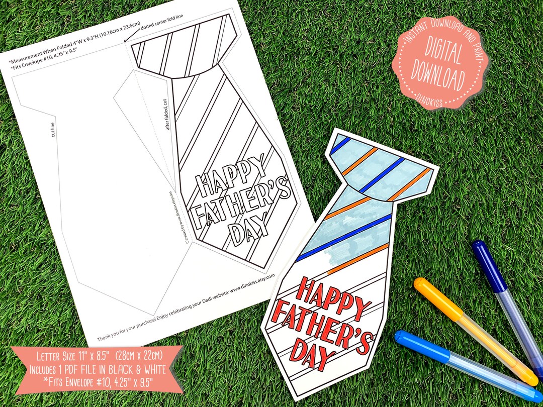Father's Day Neck Tie Coloring Card Printable, Father's Day Card ...