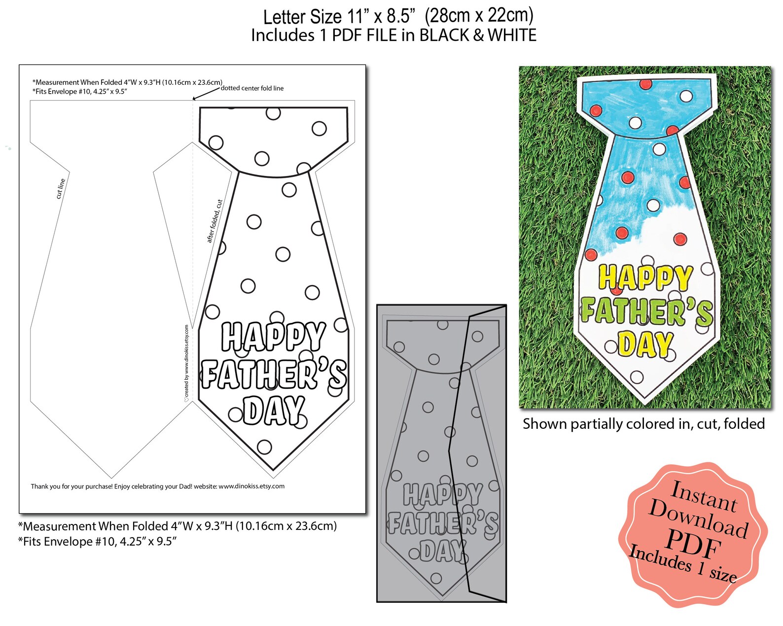 Father's Day Neck Tie Coloring Card Printable, Father's Day Card ...