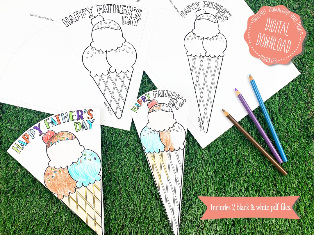 Father's Day Ice Cream Coloring Card Printable Happy - Etsy