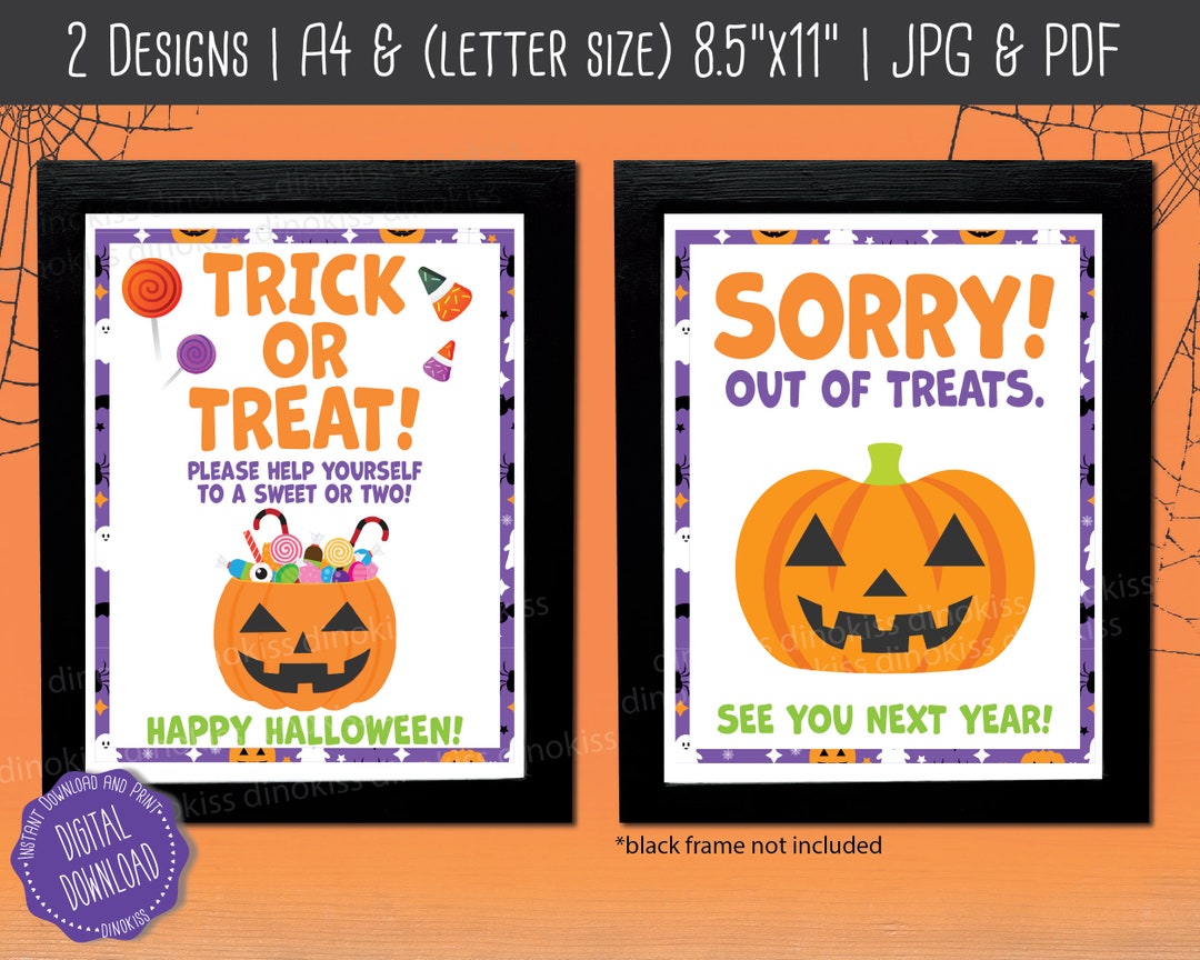 Set of 2, Halloween Please Take One & Out of Candy Signs Printable ...