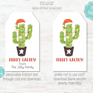 Editable Printable, Christmas Cactus Gift Tags, Christmas Tags, Western ...