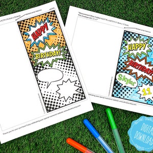 Happy Birthday Comic Coloring Card, Birthday Coloring Card, Superhero ...