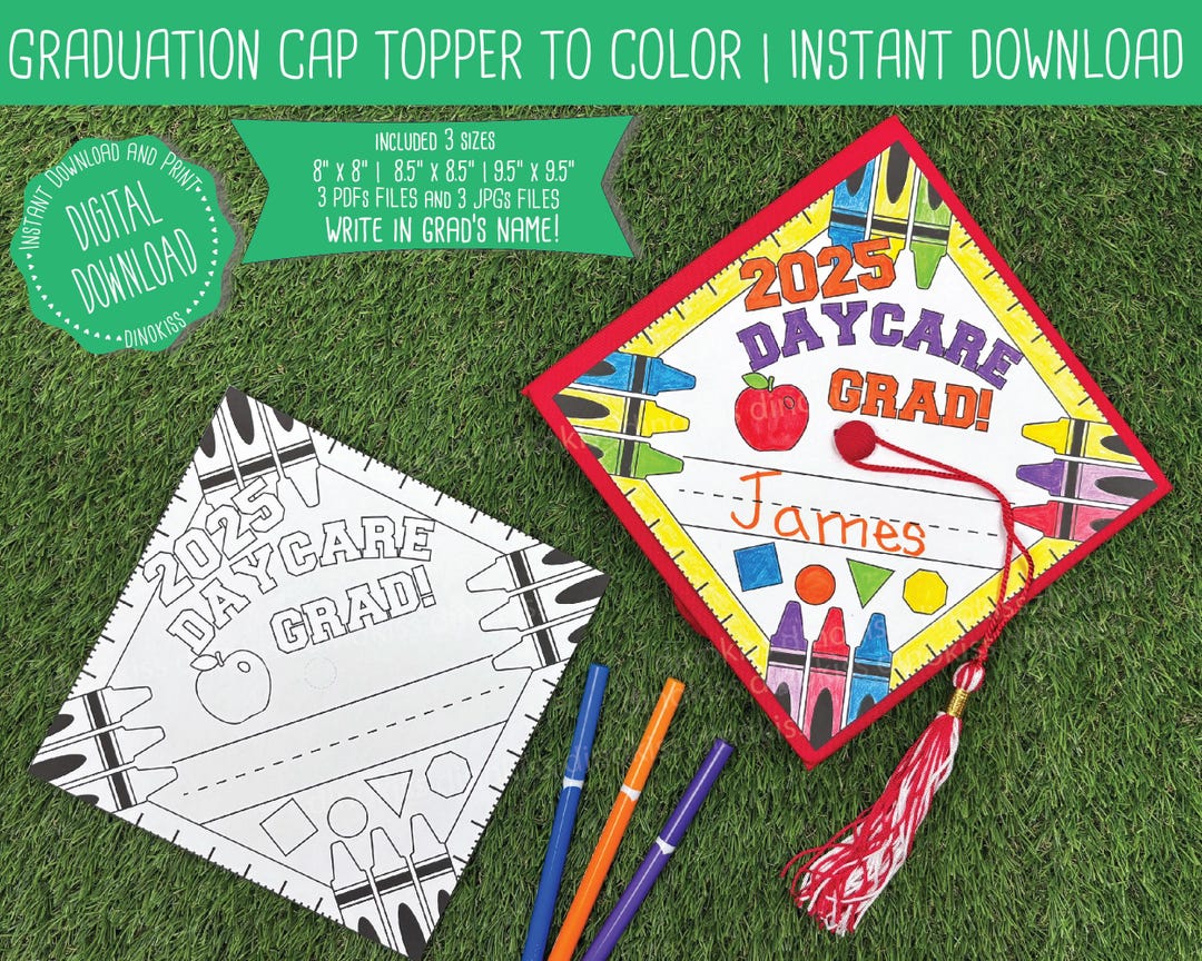 2025 Daycare Graduation Cap Topper Coloring Page | INSTANT DOWNLOAD ...