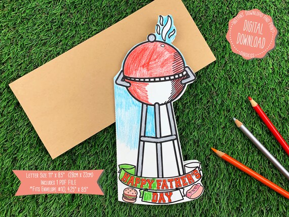 Fathers Day Grill Coloring Card PDF Fathers Day Card - Etsy