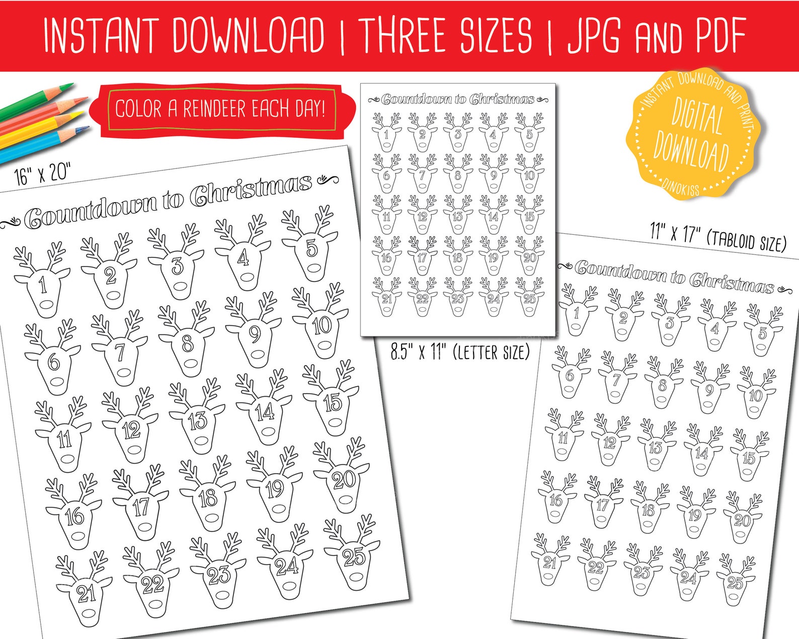 Countdown to Christmas Coloring Calendar Printable Christmas - Etsy