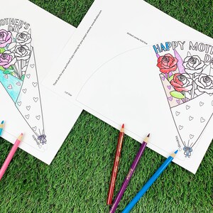 Mothers Day Coloring Card PDF, Mothers Day Card Printable, Roses ...