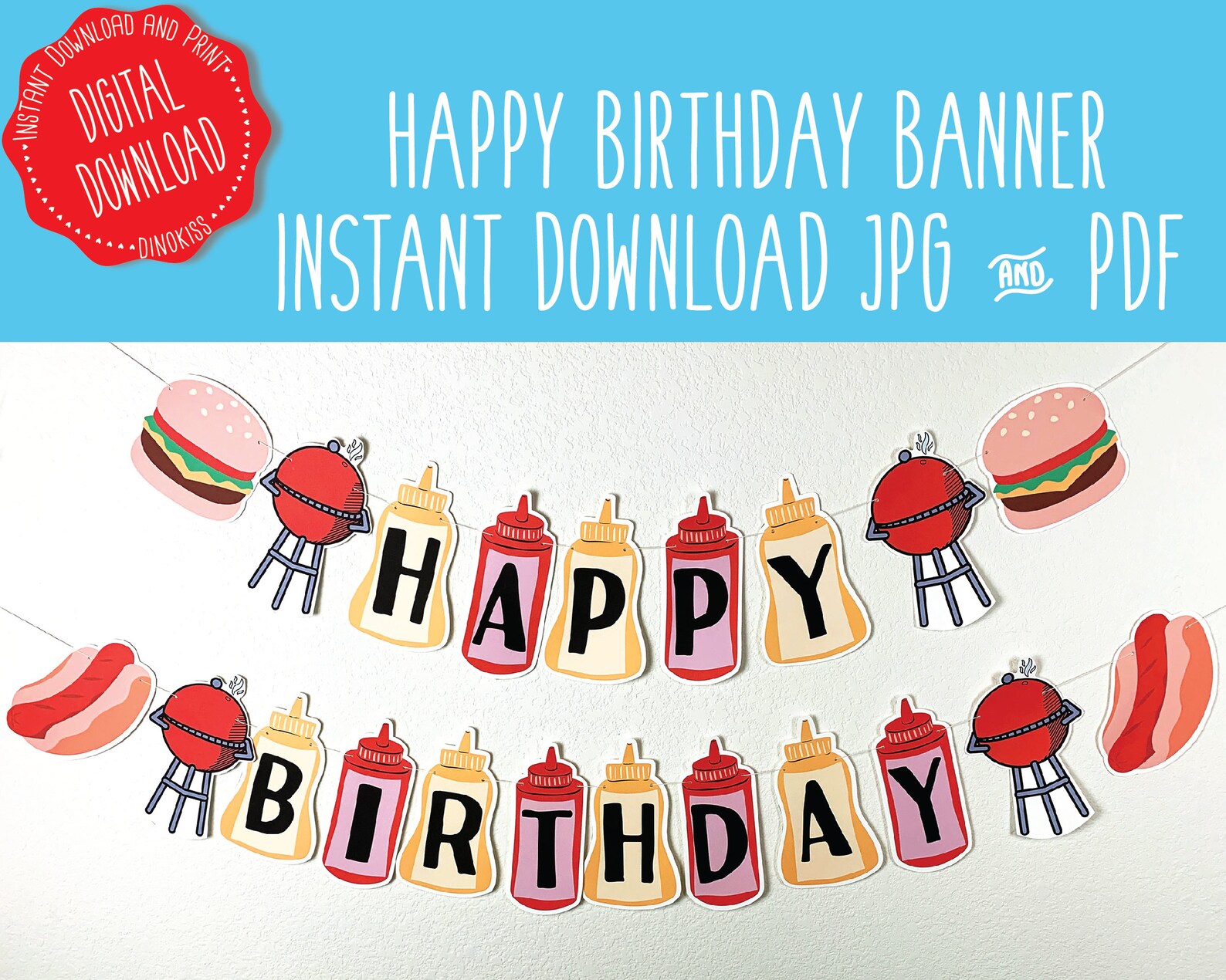BBQ Birthday Banner Printable, Backyard BBQ Birthday, Barbecue Birthday ...