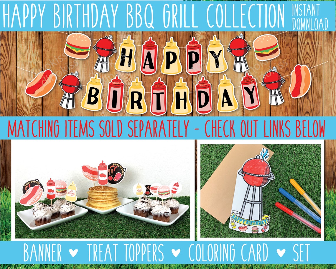 BBQ Birthday Banner Printable Backyard BBQ Birthday Barbecue - Etsy