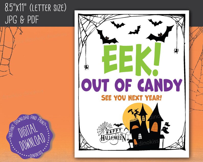 Halloween Out of Candy Sign Printable Halloween Candy Sign - Etsy