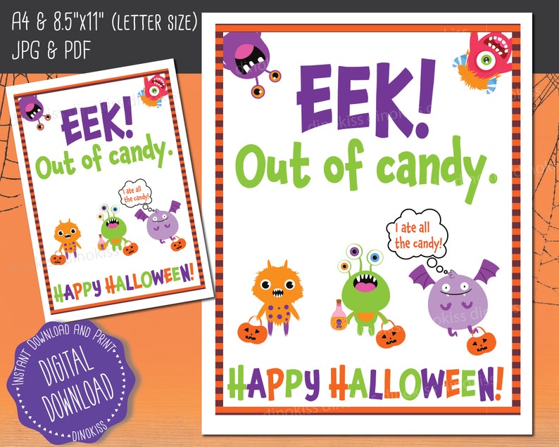 Halloween Out of Candy Sign Printable, Halloween Candy Sign, Halloween ...
