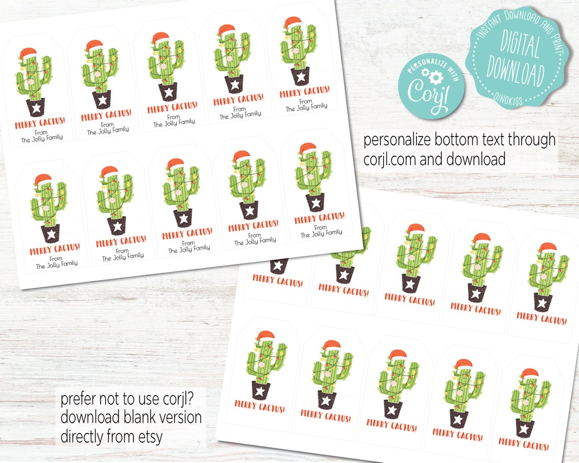 Editable Printable, Christmas Cactus Gift Tags, Christmas Tags, Western ...