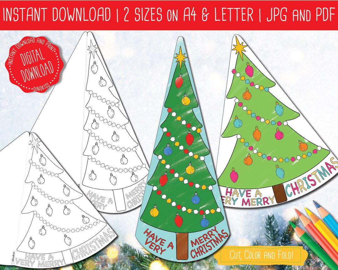 Christmas Coloring Card PDF, Christmas Card Printable, Christmas Tree ...