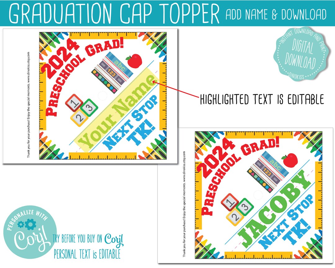 Preschool to TK Personalized 2024 Graduation Cap Topper, Graduation ...