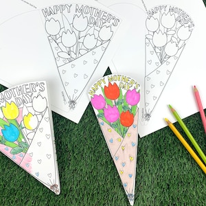 Mothers Day Coloring Card PDF, Mothers Day Card Printable, Tulip ...