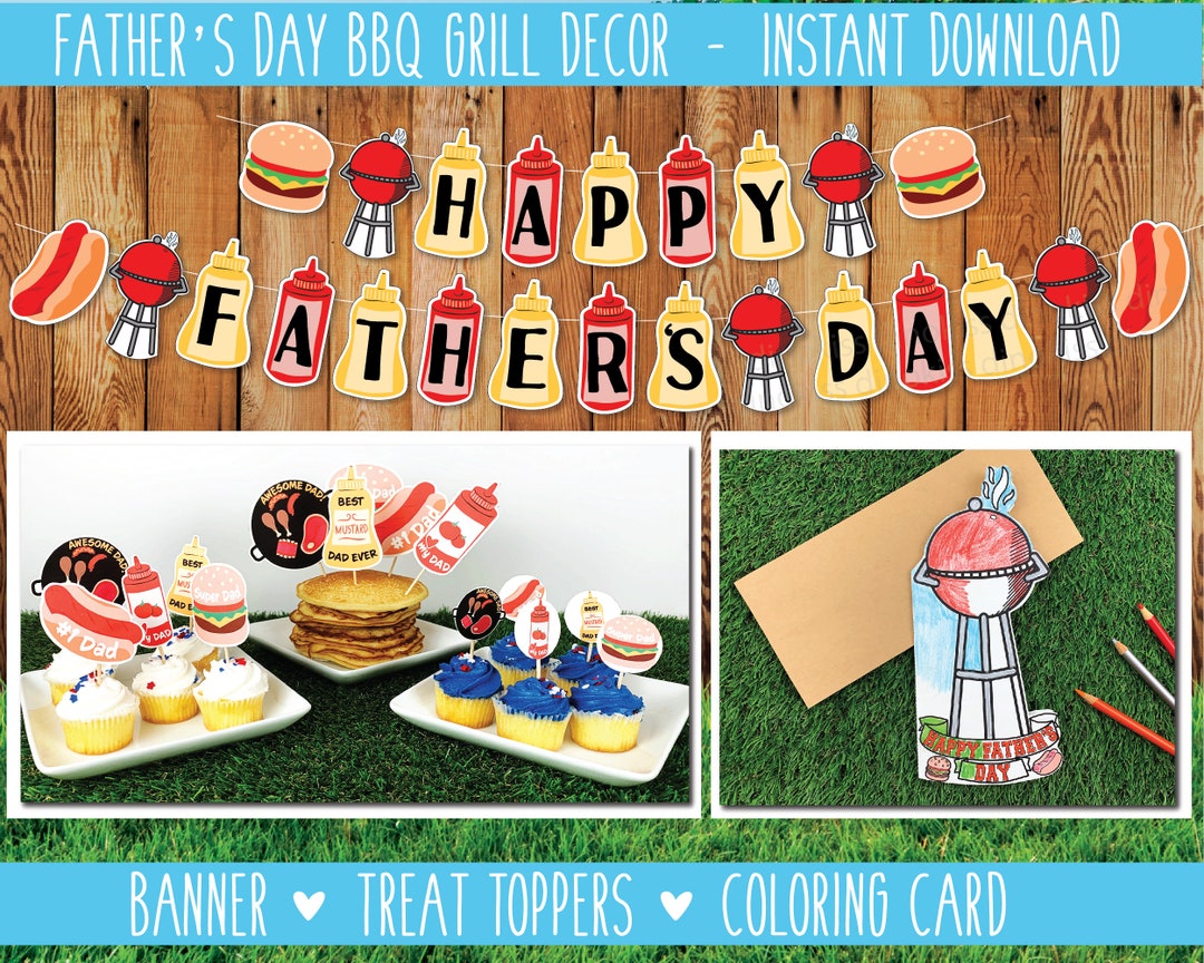 Happy Father's Day BBQ Decorations Printable, Fathers Day Party Decor ...