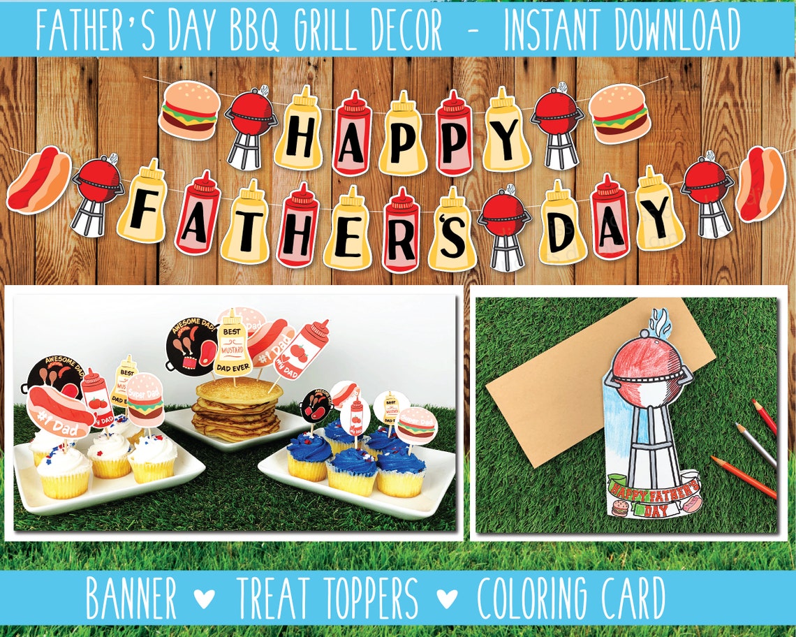 Happy Father's Day BBQ Decorations Printable Fathers Day - Etsy
