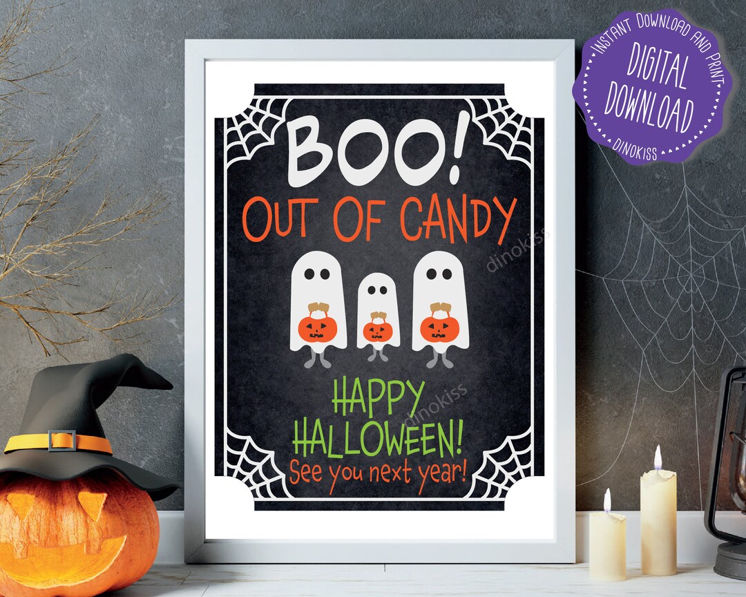 Halloween Out of Candy Sign Printable, Halloween Candy Sign, Halloween ...