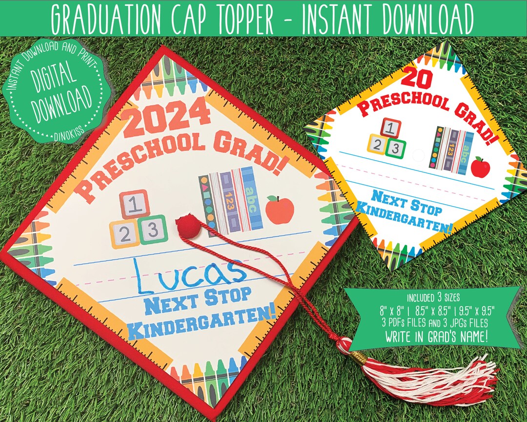 2024 Preschool Graduation Cap Topper, Graduation Printable, Graduation ...