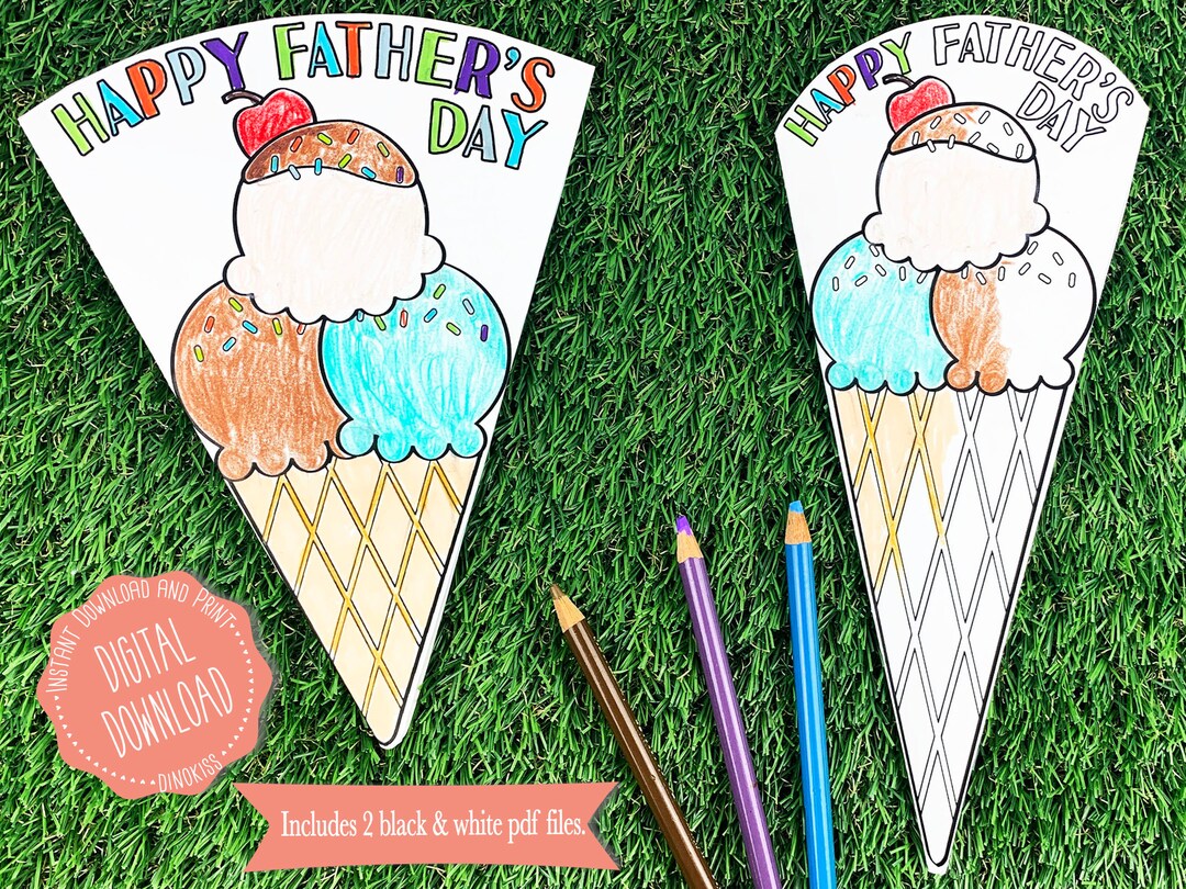 Father's Day Ice Cream Coloring Card Printable, Happy Father's Day ...