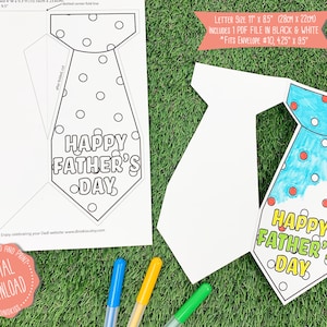 Father's Day Neck Tie Coloring Card Printable, Father's Day Card ...