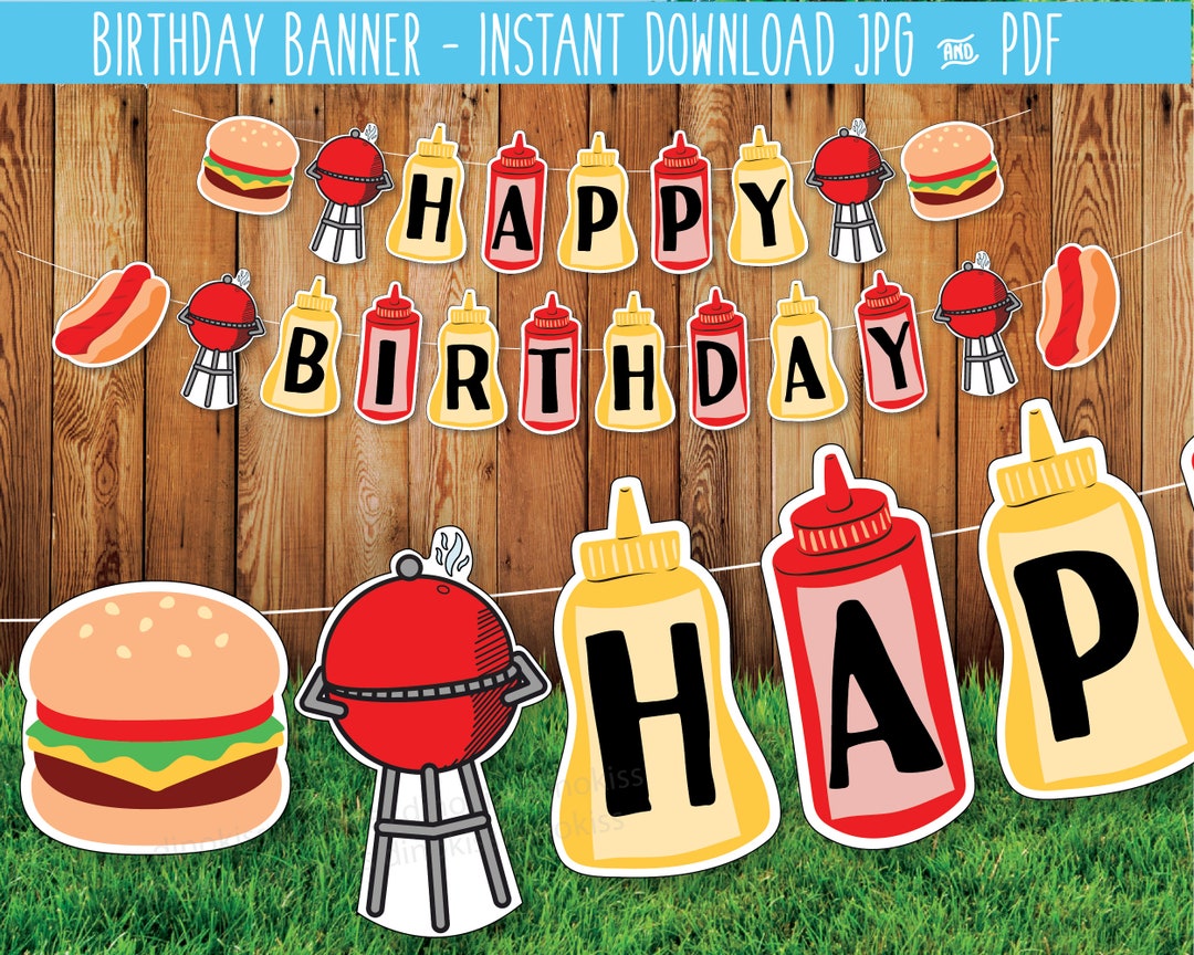 BBQ Birthday Banner Printable, Backyard BBQ Birthday, Barbecue Birthday ...