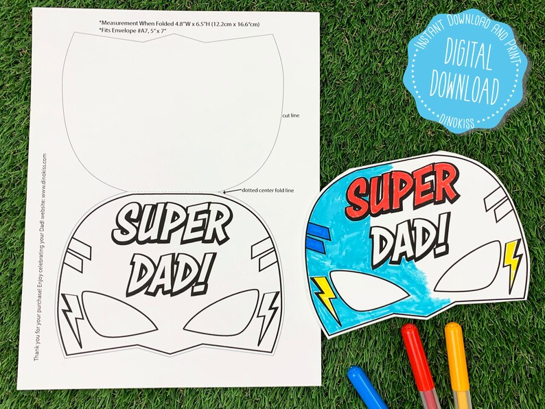 Super Dad Mask Coloring Card Fathers Day Coloring Card | Etsy