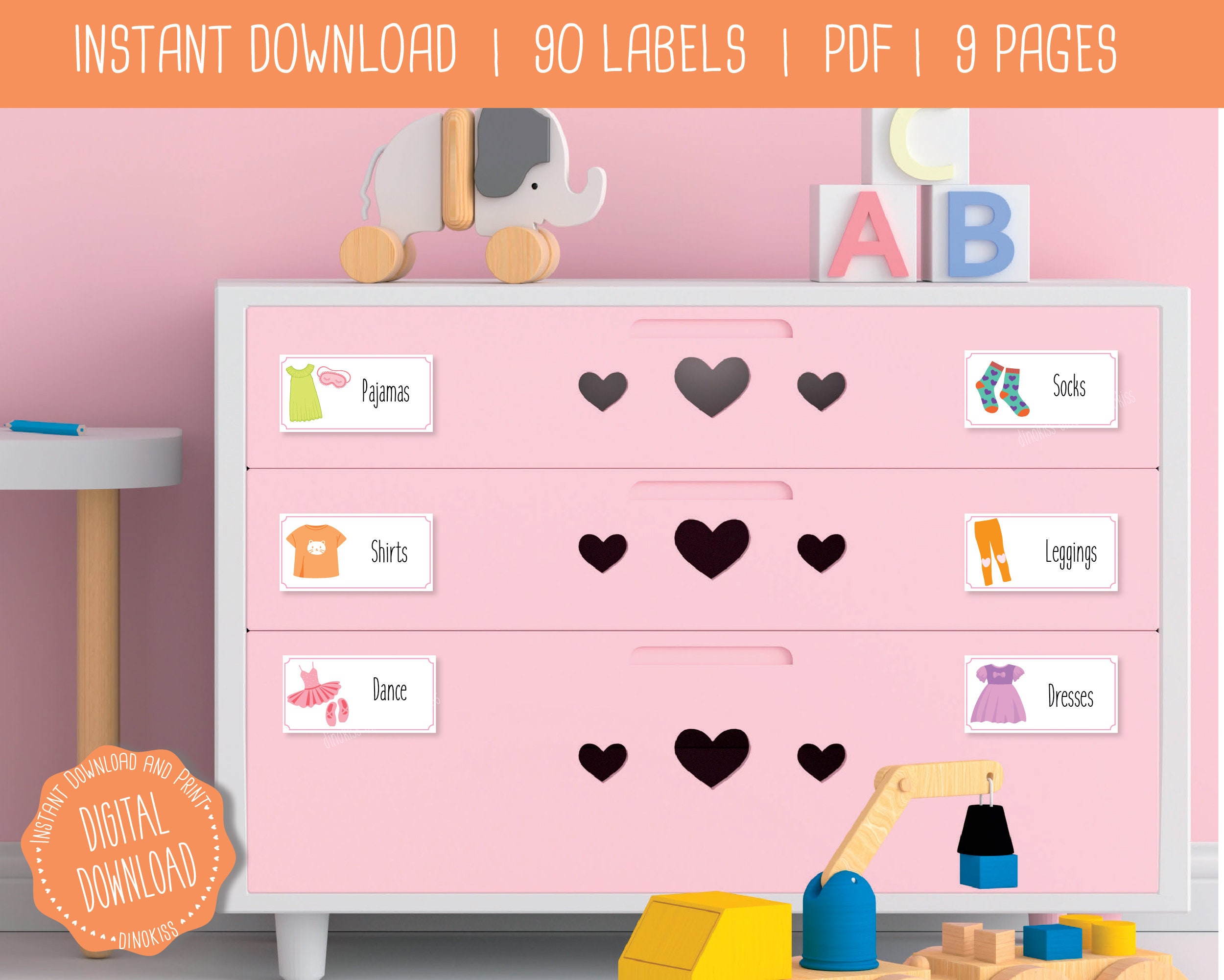 Kid Girl Dresser Clothing Labels Printable, Set of 90 Labels, Girls ...