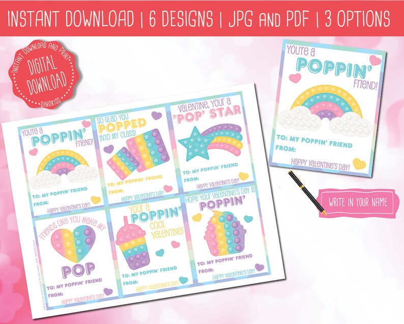 Valentines Day Cards Printable Pop It Valentine Valentines - Etsy