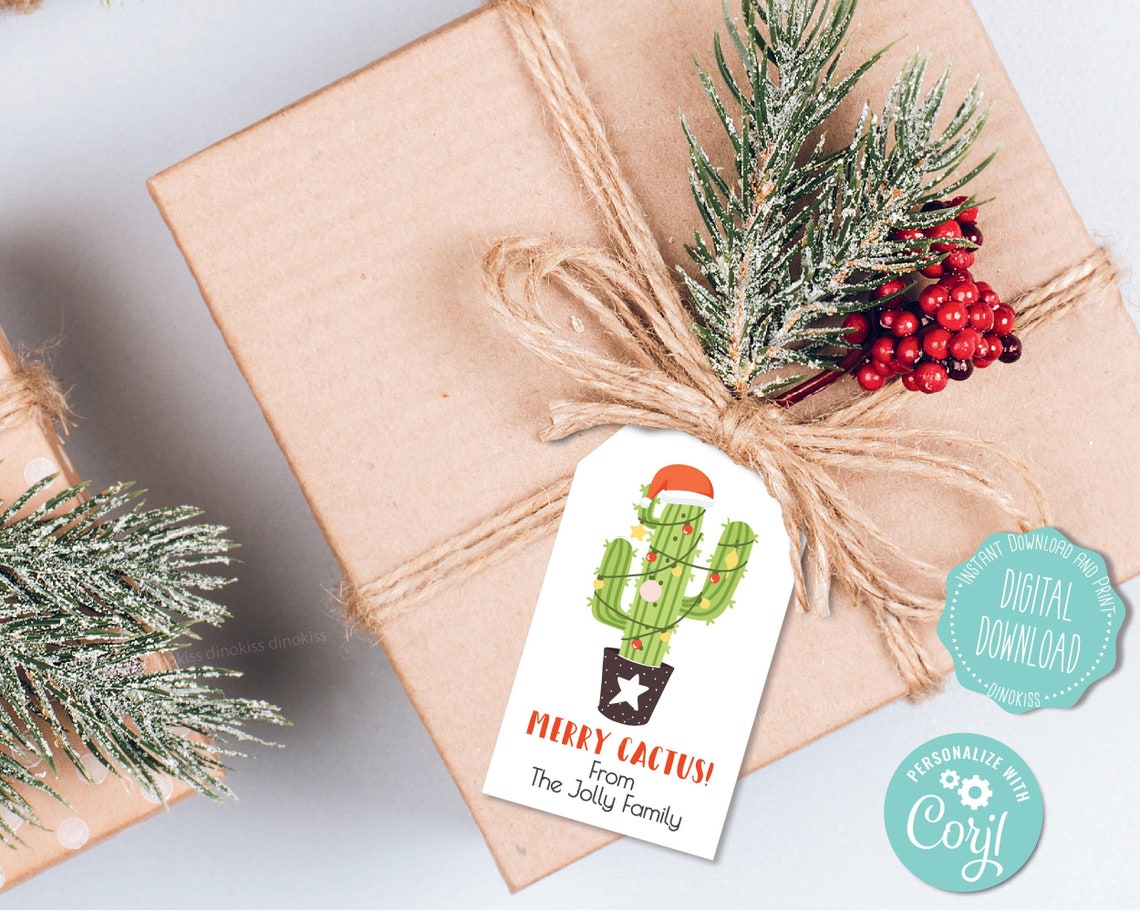 Editable Printable, Christmas Cactus Gift Tags, Christmas Tags, Western ...