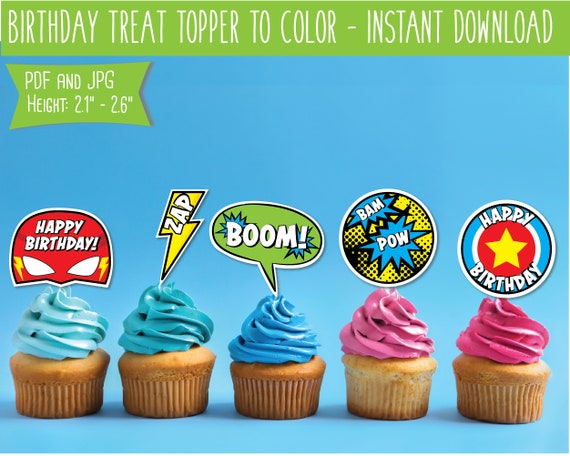 Happy Birthday Superhero Cupcake Toppers Printable Cupcake - Etsy