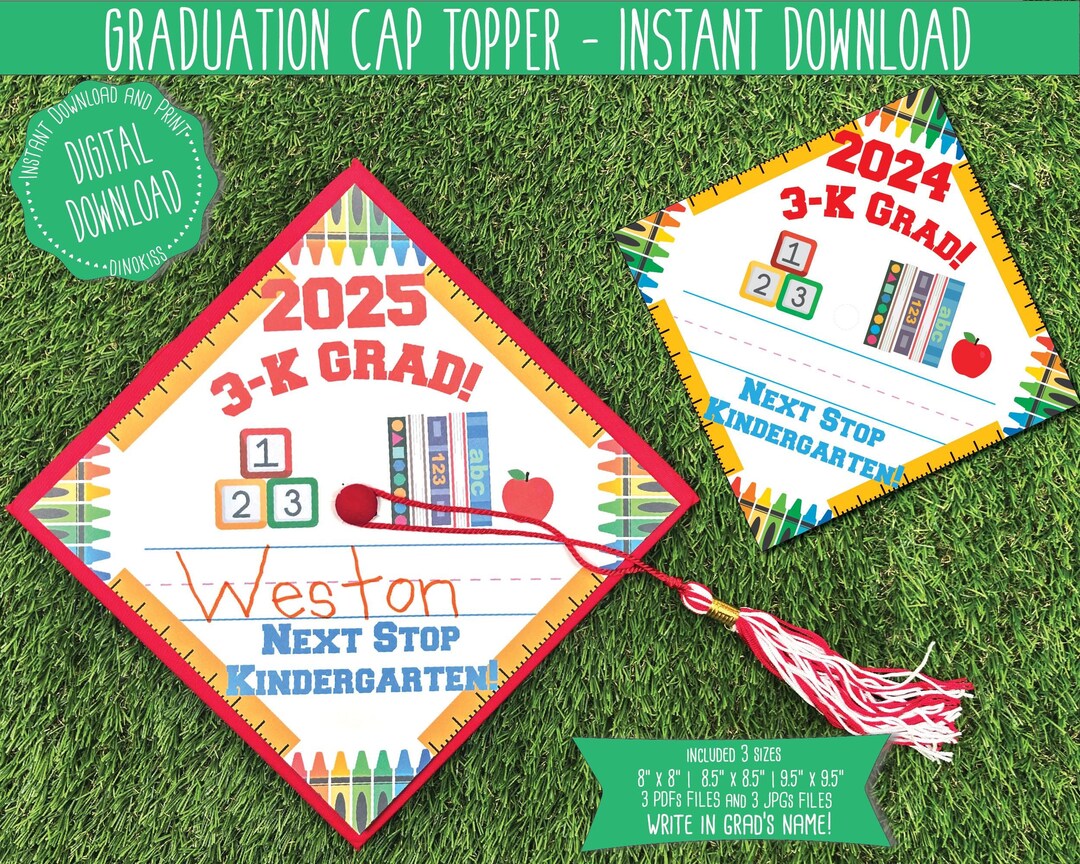 WRITE NAME 2025 3-K Graduation Cap Topper, Graduation Printable ...