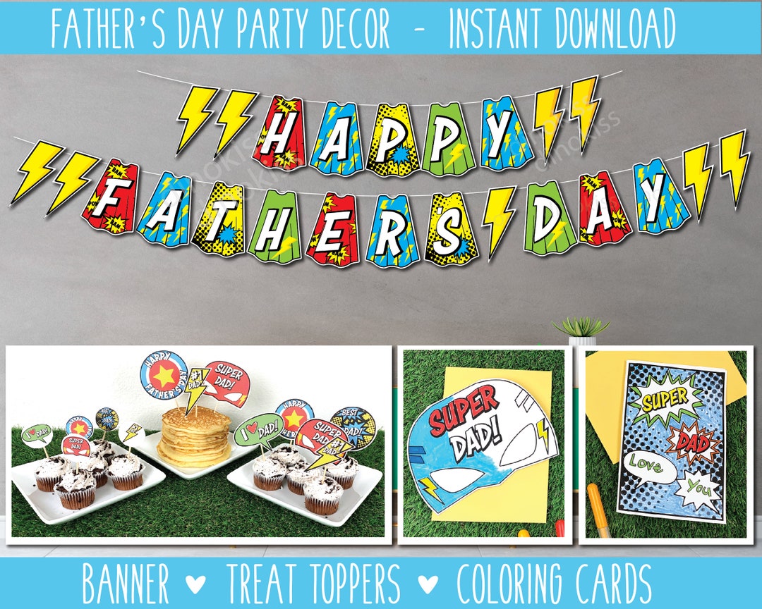 Happy Father's Day Superhero Decorations Set Printable, Fathers Day ...