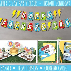 Happy Father's Day Superhero Decorations Set Printable, Fathers Day ...