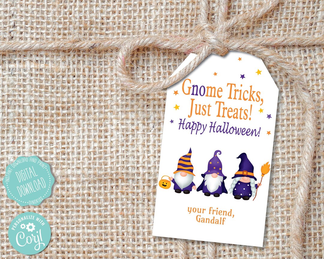 Editable Printable, Witchful Halloween Gnome Gift Tag, Witch Wizard ...