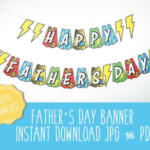 Happy Father's Day Superhero Banner Printable, Fathers Day Party Decor ...