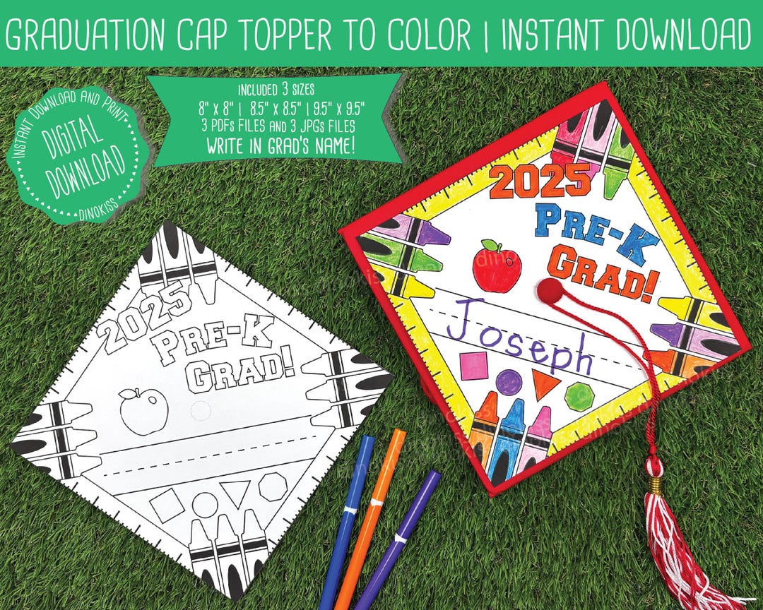 2025 Pre-k Graduation Cap Topper Coloring Page INSTANT DOWNLOAD ...