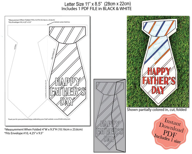 Father's Day Neck Tie Coloring Card Printable - Etsy