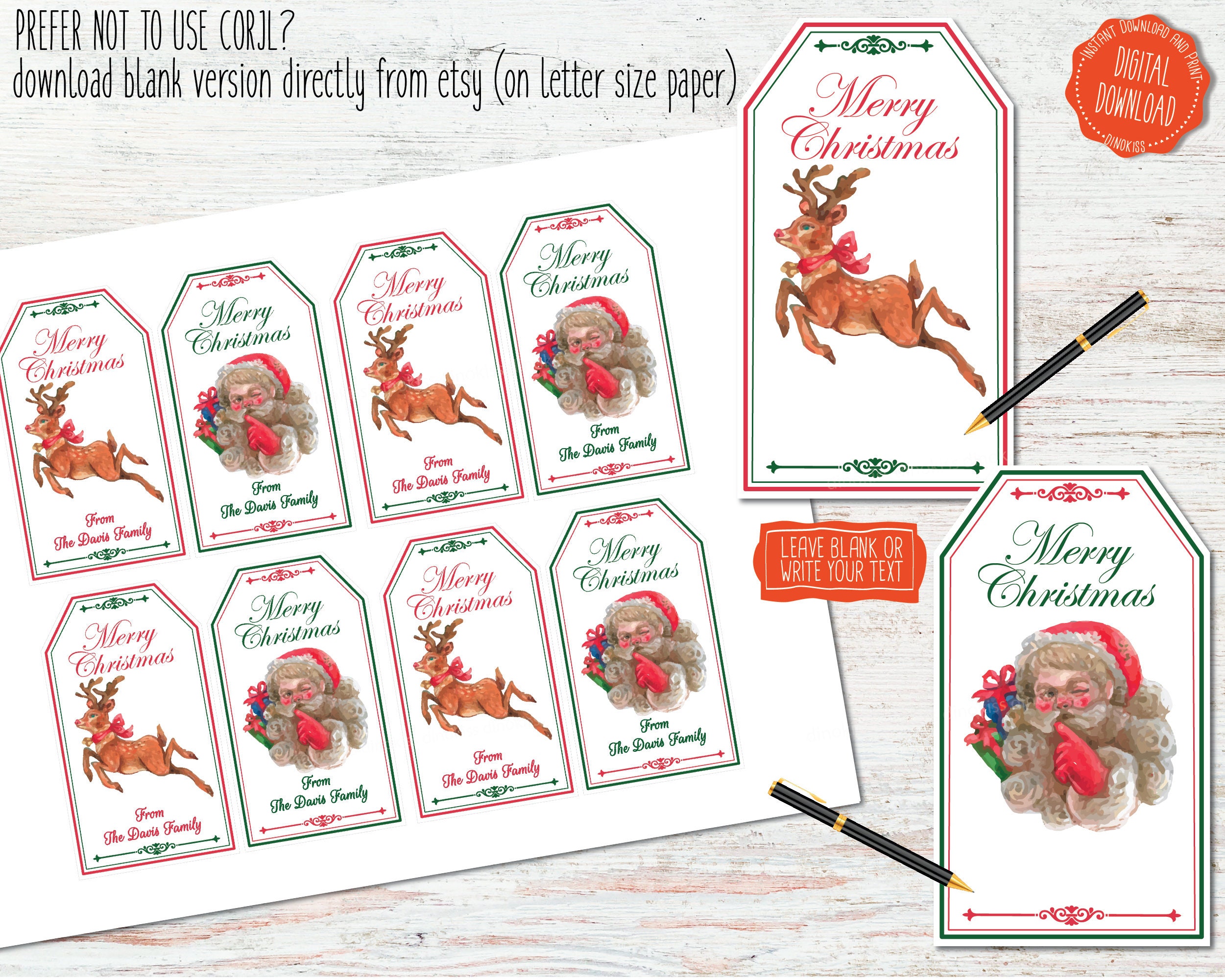 Editable Printable, Vintage Christmas Gift Tags, Christmas Tree Tags ...