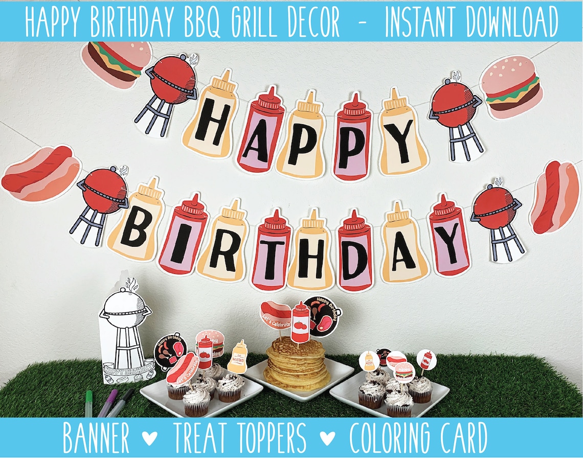 BBQ Birthday Decorations Printable Birthday Grill Printable - Etsy