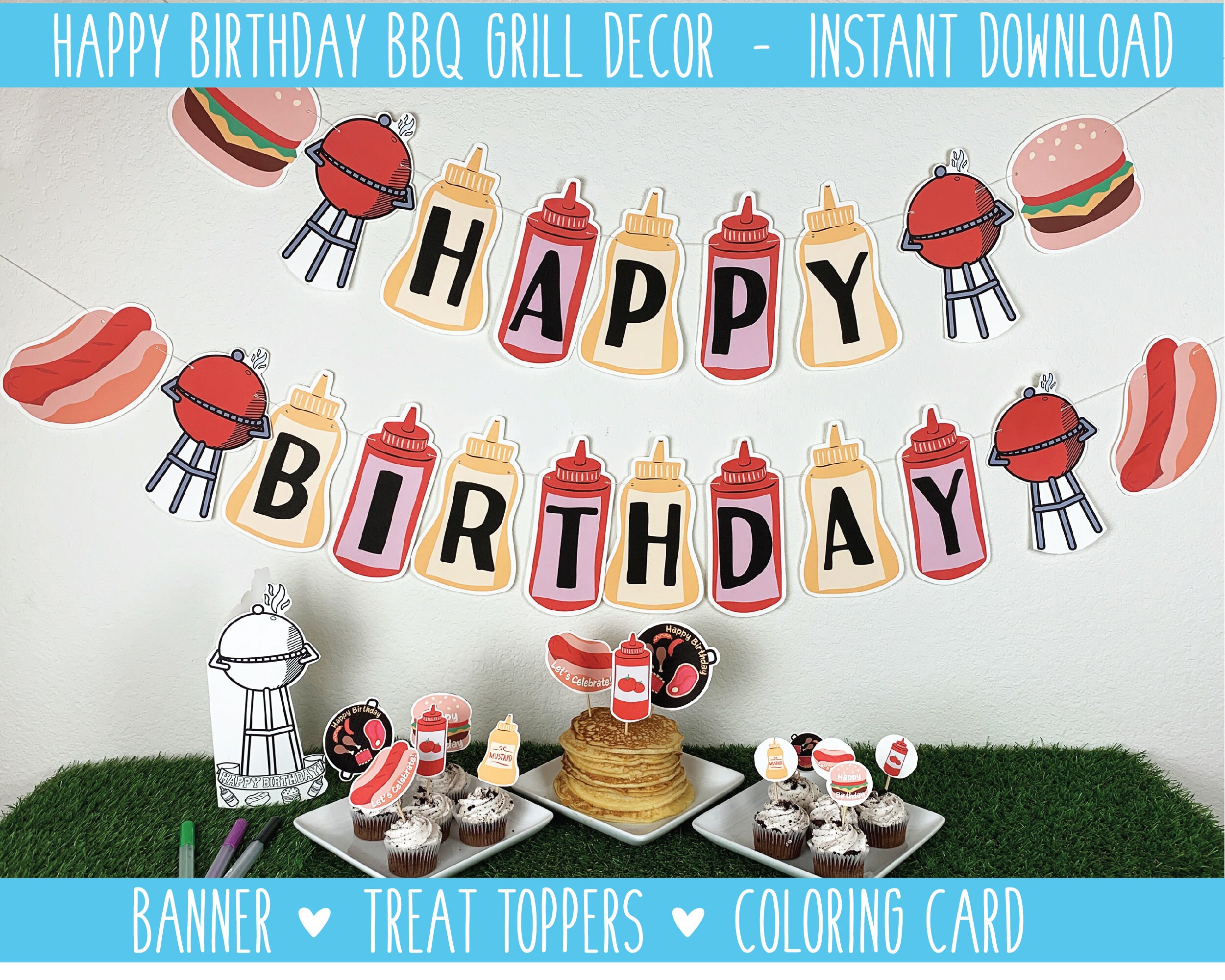 BBQ Birthday Decorations Printable, Birthday Grill Printable, Birthday ...