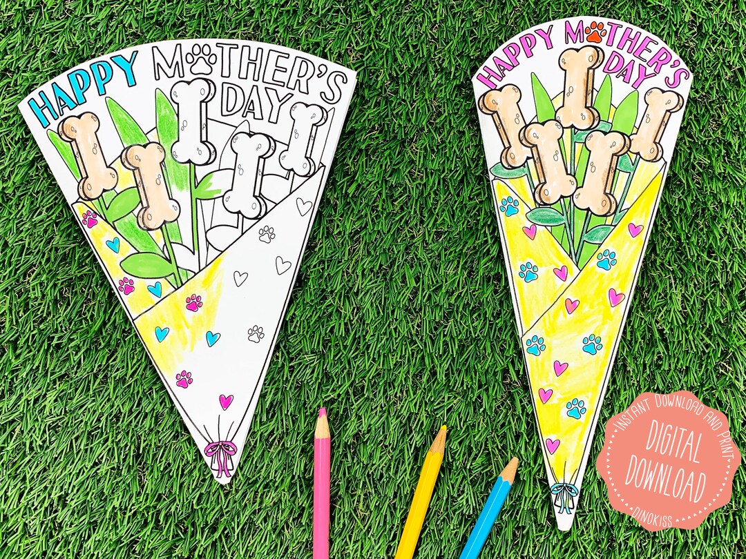 Dog Mothers Day Coloring Card Instant Download, Dog Mothers Day Card ...