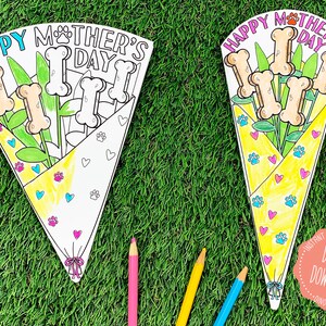 Dog Mothers Day Coloring Card Instant Download, Dog Mothers Day Card ...