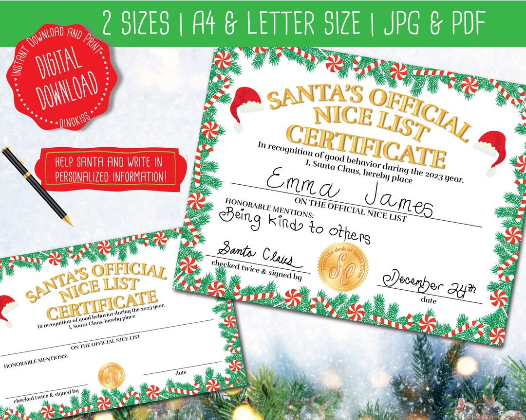 2023 Santa's Official Nice List Certificate Printable, Santa Nice List ...