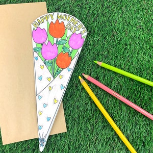 Mothers Day Coloring Card PDF, Mothers Day Card Printable, Tulip ...