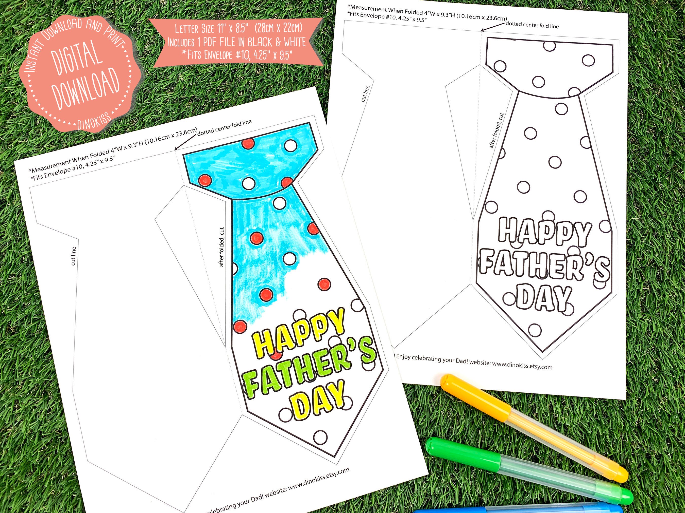 Father's Day Neck Tie Coloring Card Printable, Father's Day Card ...