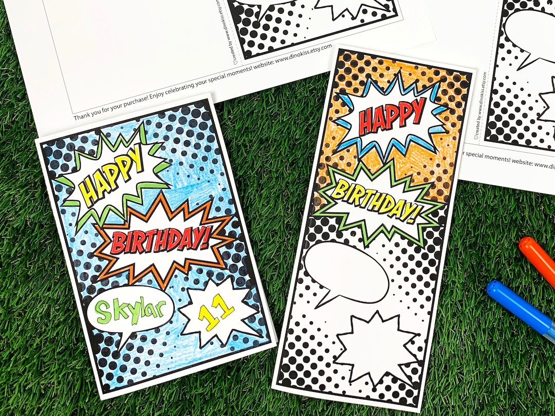 Happy Birthday Comic Coloring Card, Birthday Coloring Card, Superhero ...