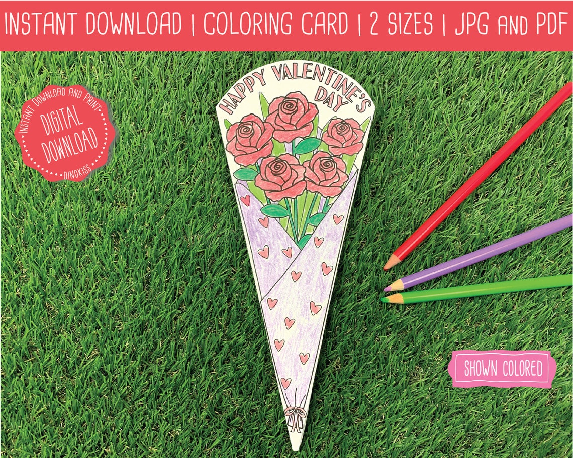 Valentines Day Coloring Card PDF Valentines Day Card - Etsy