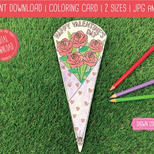 Valentines Day Coloring Card PDF, Valentines Day Card Printable, Rose ...