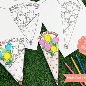 Teacher Appreciation Coloring Card, Tulip, Teacher Card Printable ...